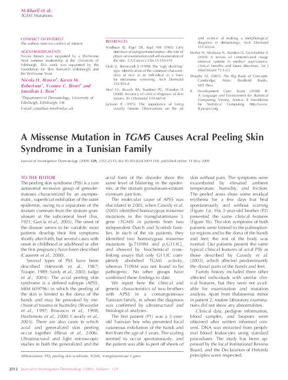 (PDF) A Missense Mutation in TGM5 Causes Acral Peeling Skin Syndrome in a Tunisian Family