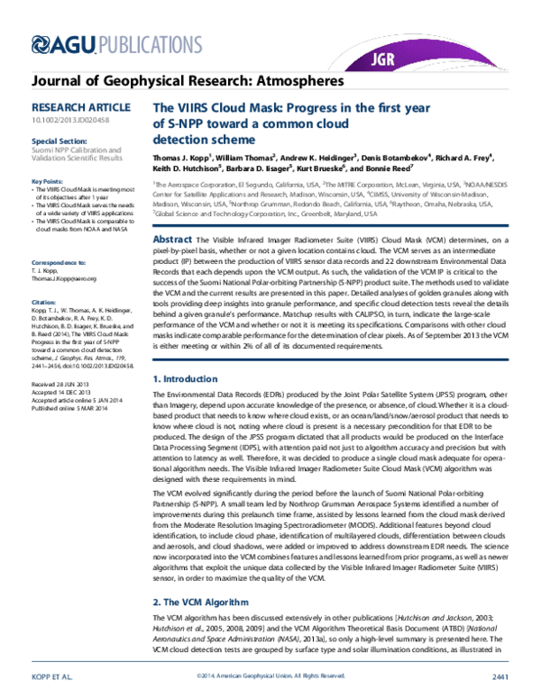 (PDF) The VIIRS Cloud Mask: Progress in the first year of S-NPP toward a common cloud detection ...