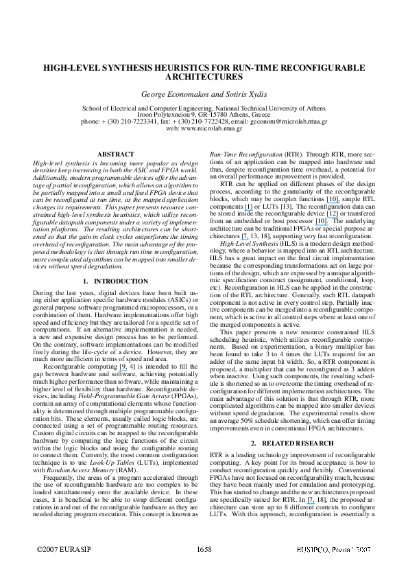 (PDF) HIGH-LEVEL SYNTHESIS HEURISTICS FOR RUN-TIME RECONFIGURABLE ARCHITECTURES