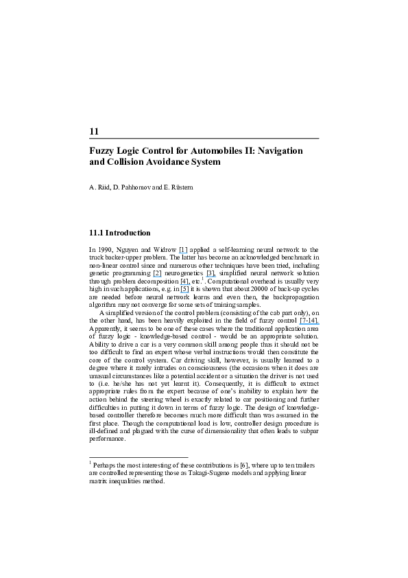 Pdf Fuzzy Logic Control For Automobiles Ii Navigation And Collision Avoidance System Andri