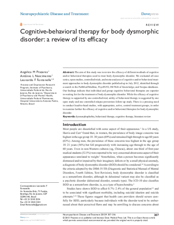 (PDF) Cognitive Behavioral Therapy for Body Dysmorphic Disorder