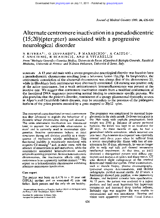 (PDF) Alternate centromere inactivation in a pseudodicentric (15;20 ...