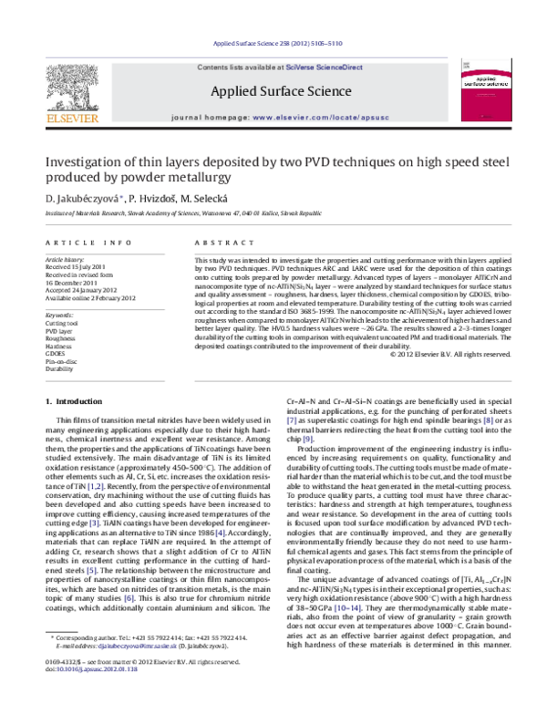 (PDF) Investigation of thin layers deposited by two PVD techniques on ...