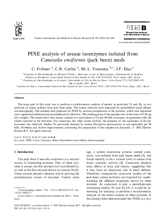 (PDF) PIXE analysis of urease isoenzymes isolated from Canavalia ...