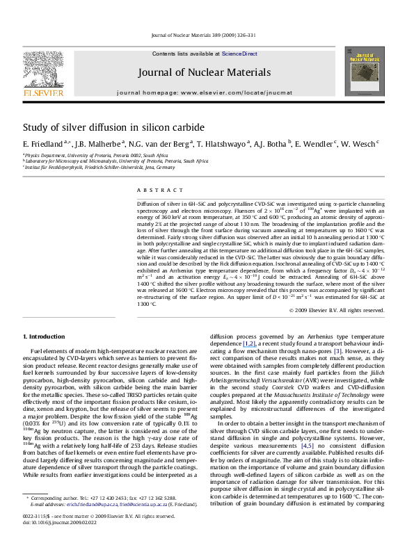 (PDF) Study of silver diffusion in silicon carbide