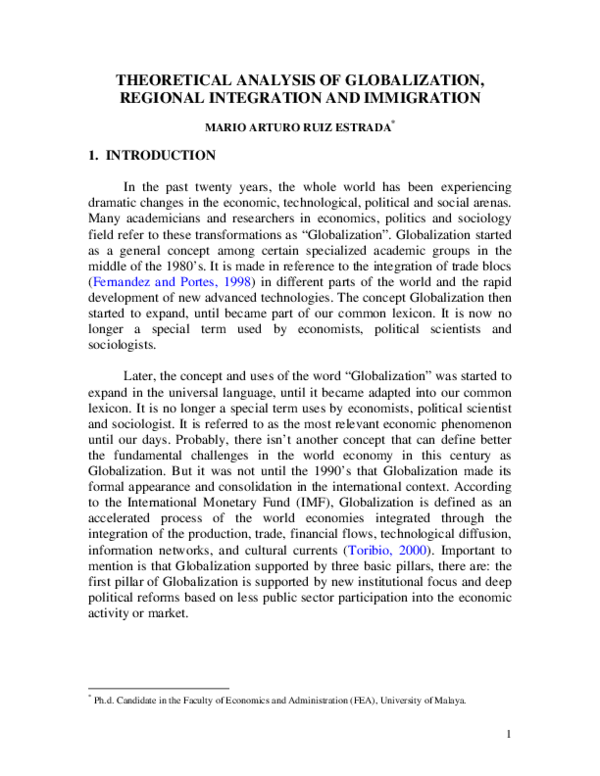 (PDF) Theoretical Analysis of Globalization, Regional Integration, and Immigration