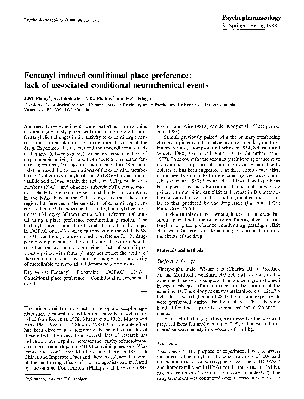 (PDF) Fentanyl-Induced Preference Lacks Dopaminergic Changes