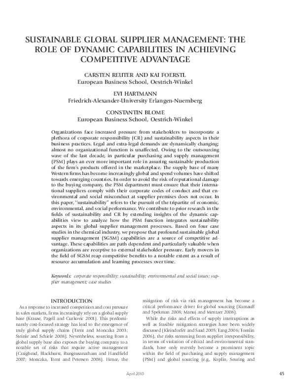 (PDF) SUSTAINABLE GLOBAL SUPPLIER MANAGEMENT: THE ROLE OF DYNAMIC ...