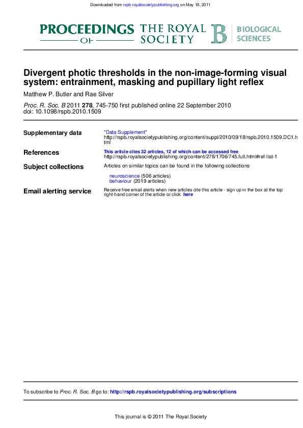 (PDF) Divergent photic thresholds in the non-image-forming visual ...