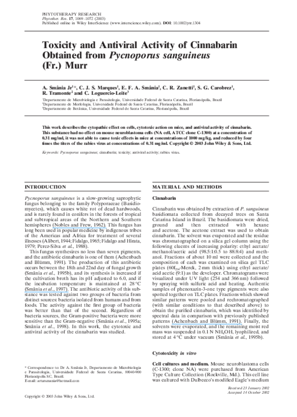 (PDF) Toxicity and antiviral activity of cinnabarin obtained ...
