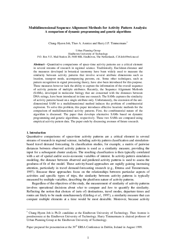 (PDF) Multidimensional Sequence Alignment Methods for Activity-Travel Pattern Analysis: A ...