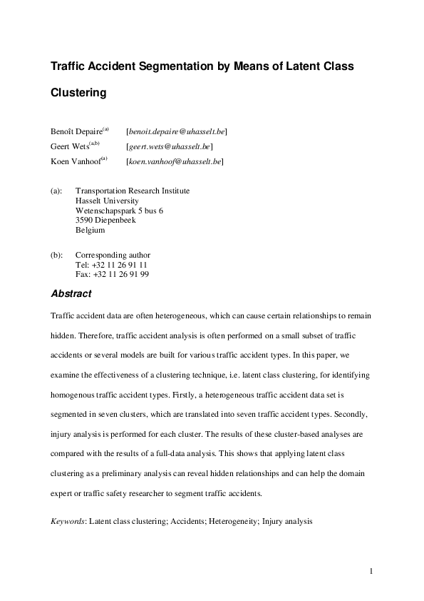 Pdf Traffic Accident Segmentation By Means Of Latent Class Clustering