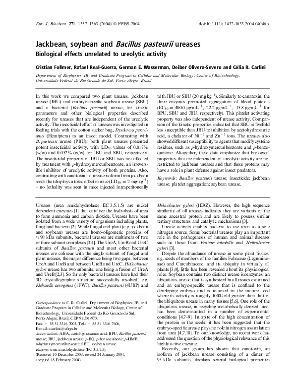 (PDF) Jackbean, soybean and Bacillus pasteurii ureases | Cristian ...