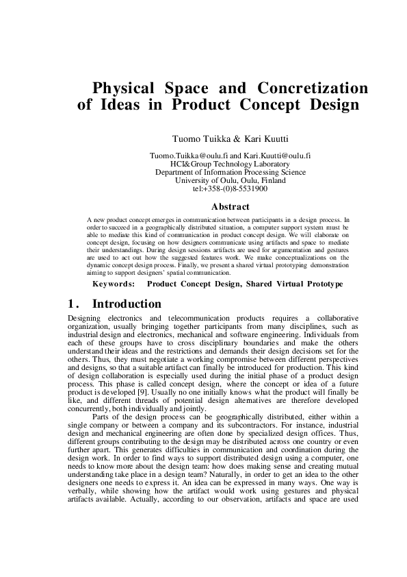 (PDF) Physical Space and Concretization of Ideas in Product Concept Design