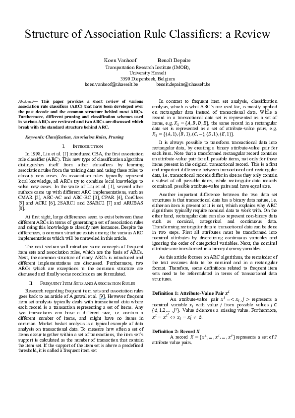 (PDF) Structure of association rule classifiers: a review