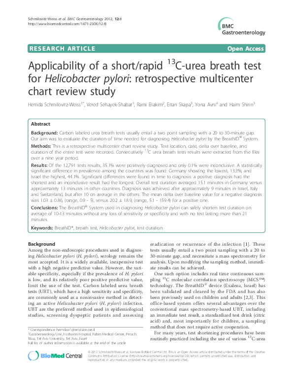 (PDF) Applicability of a short/rapid 13C-urea breath test for ...