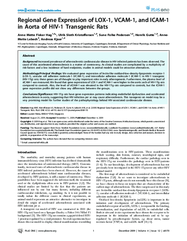(PDF) Regional Gene Expression of LOX-1, VCAM-1, and ICAM-1 in Aorta of ...