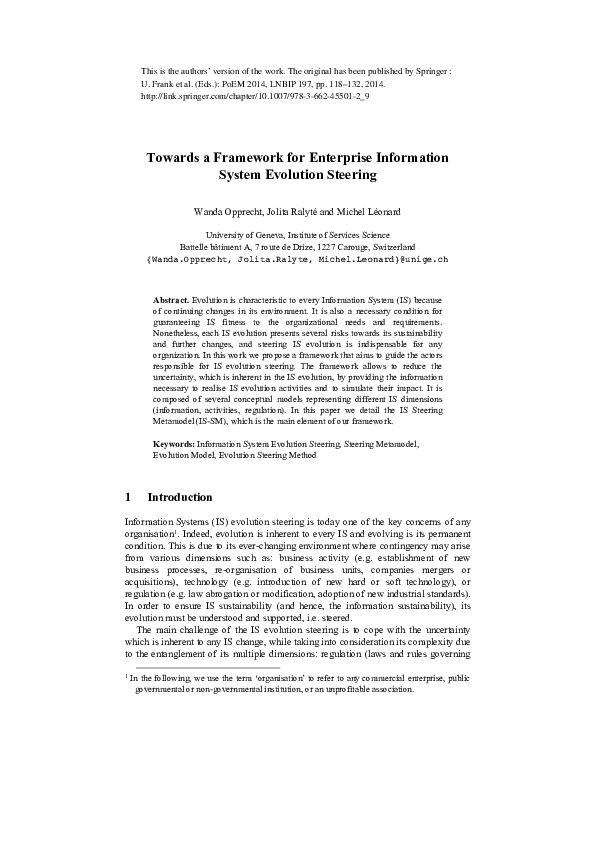 (PDF) Towards a Framework for Enterprise Information System Evolution Steering