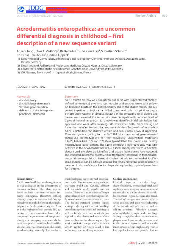 (PDF) Acrodermatitis enteropathica: an uncommon differential diagnosis ...
