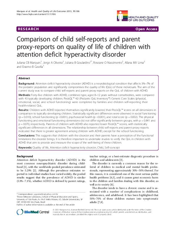 (PDF) Comparison of child self-reports and parent proxy-reports on ...