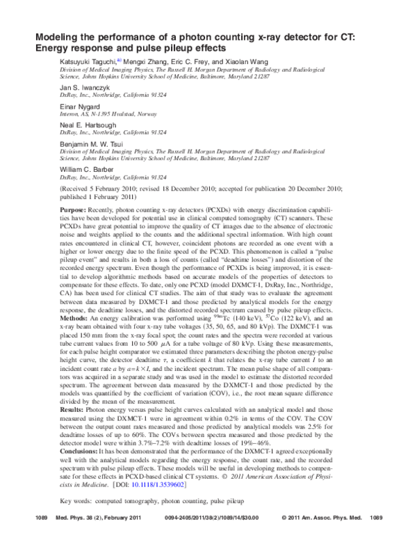 Pdf Modeling The Performance Of A Photon Counting X Ray Detector For
