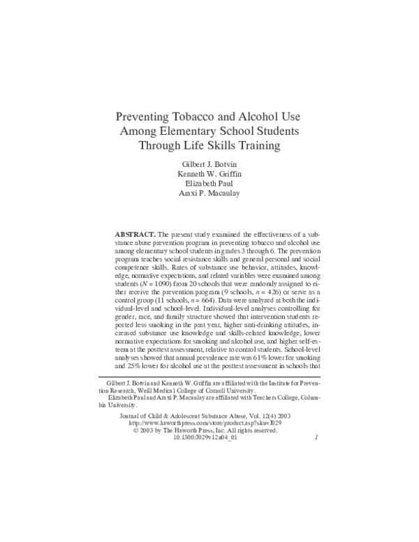 (PDF) Preventing Tobacco and Alcohol Use Among Elementary School ...