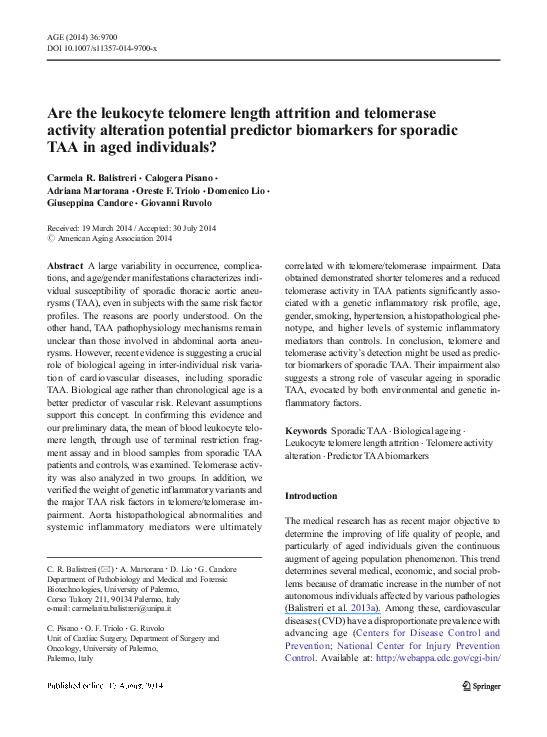 (PDF) Are the leukocyte telomere length attrition and telomerase ...