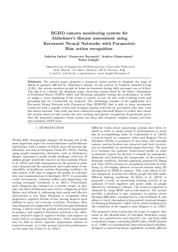 (PDF) RGBD Camera Monitoring System for Alzheimer's Disease Assessment Using Recurrent Neural ...