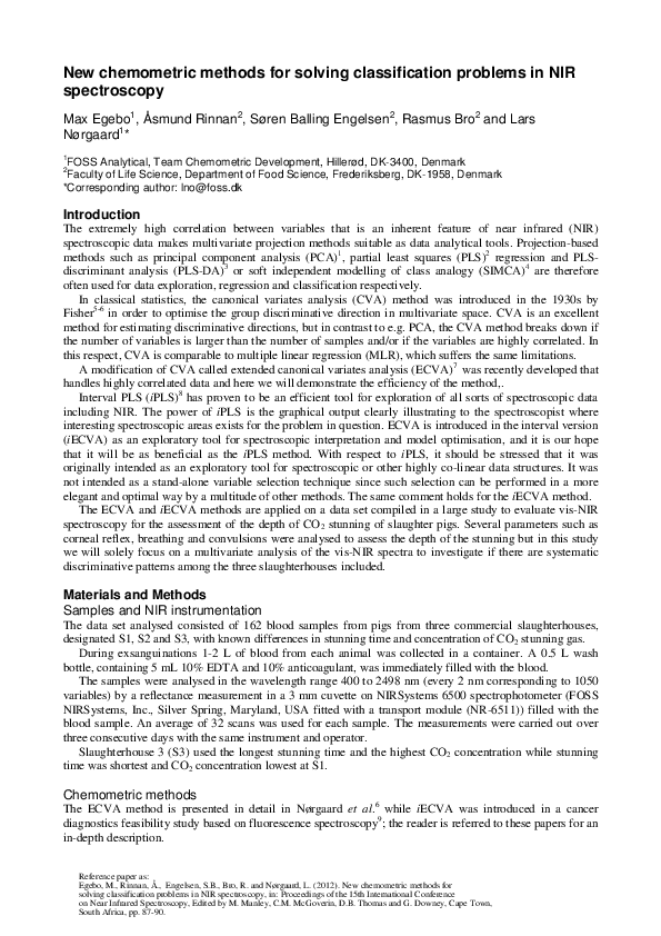 (PDF) New chemometric methods for solving classification problems in NIR spectroscopy