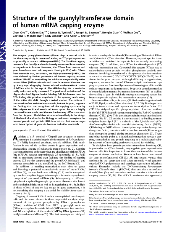 (PDF) Structure of the guanylyltransferase domain of human mRNA capping ...