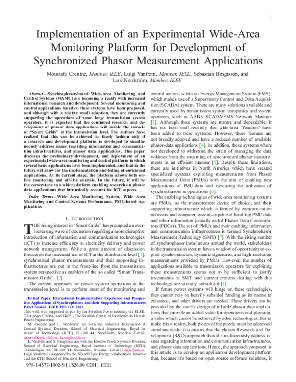 (PDF) Implementation of an experimental wide-area monitoring platform for development of ...