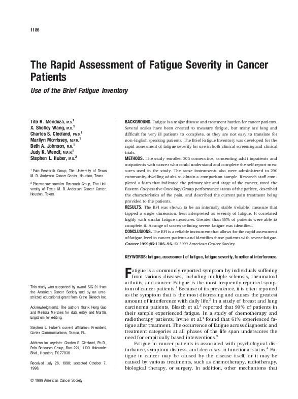 (PDF) The rapid assessment of fatigue severity in cancer patients