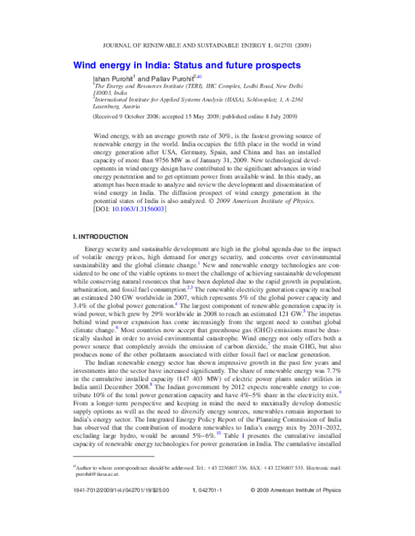 (PDF) Wind energy in India: Status and future prospects