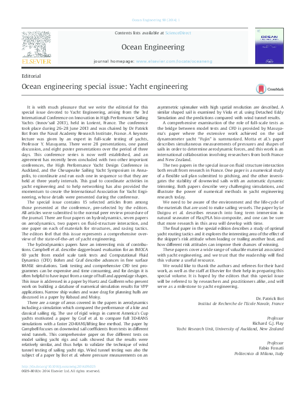 (PDF) Ocean engineering special issue: Yacht engineering