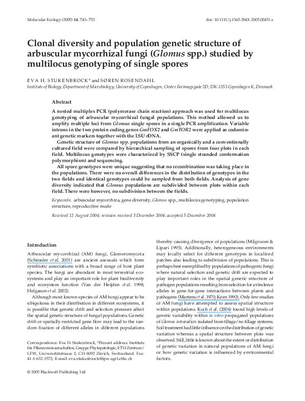 (PDF) Clonal diversity and population genetic structure of arbuscular mycorrhizal fungi(Glomus ...