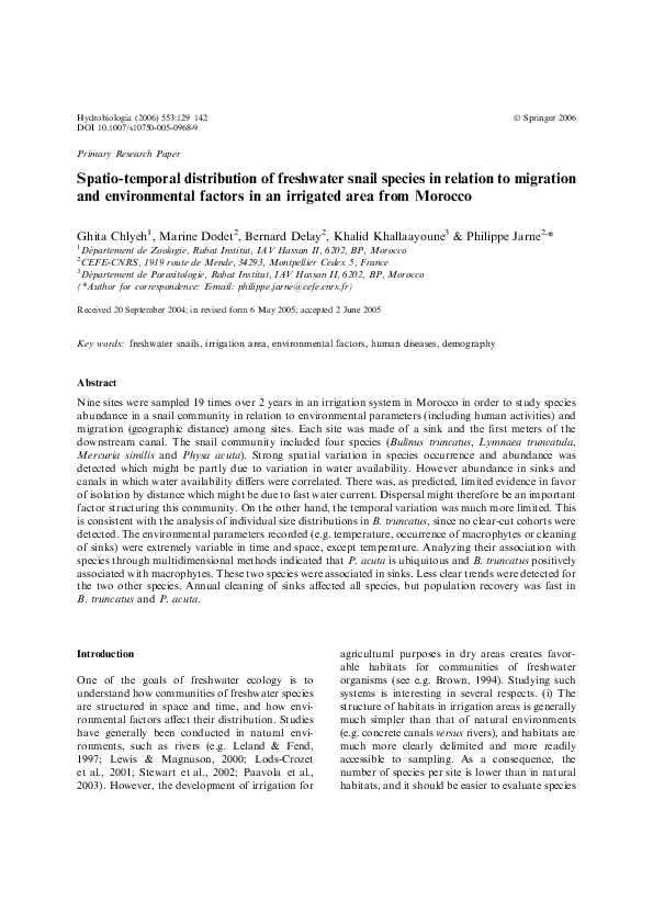 (PDF) Spatio-Temporal Distribution of Freshwater Snail Species in ...