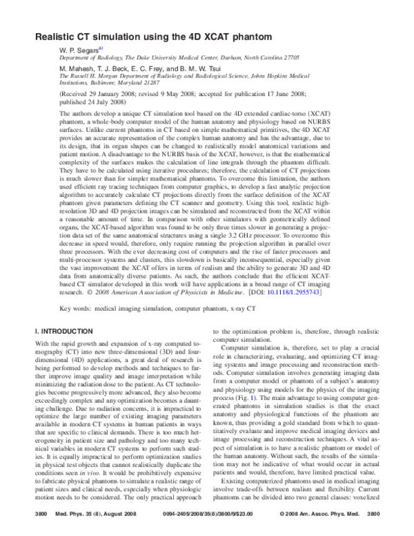 (PDF) Realistic CT simulation using the 4D XCAT phantom