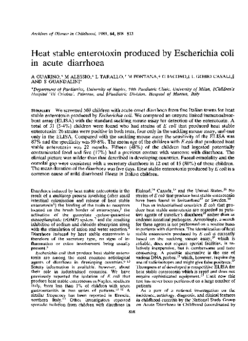 (PDF) Heat stable enterotoxin produced by Escherichia coli in acute ...