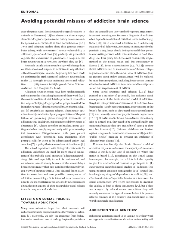 (PDF) Avoiding potential misuses of addiction brain science