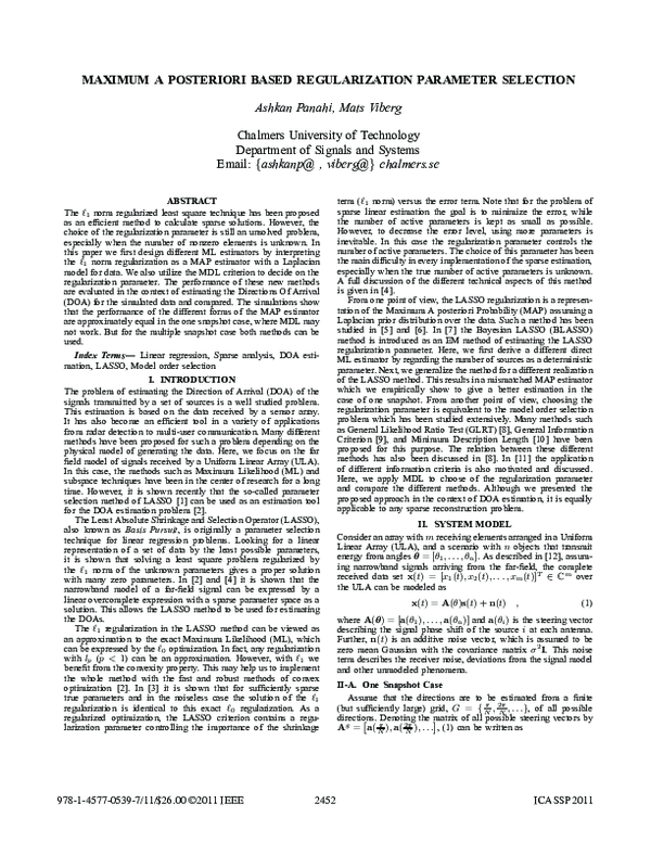 Pdf Maximum A Posteriori Based Regularization Parameter Selection