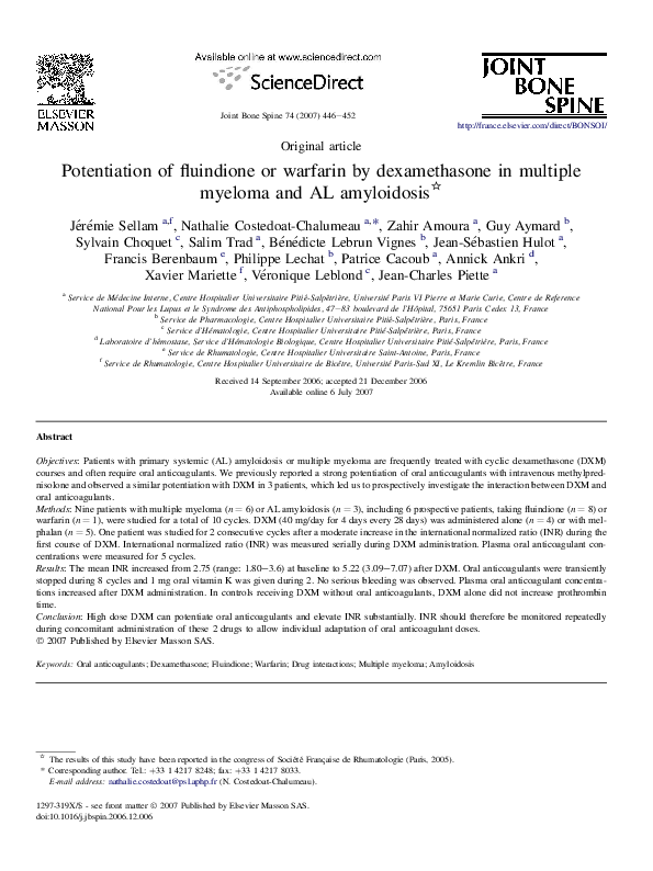 (PDF) Potentiation of fluindione or warfarin by dexamethasone in ...