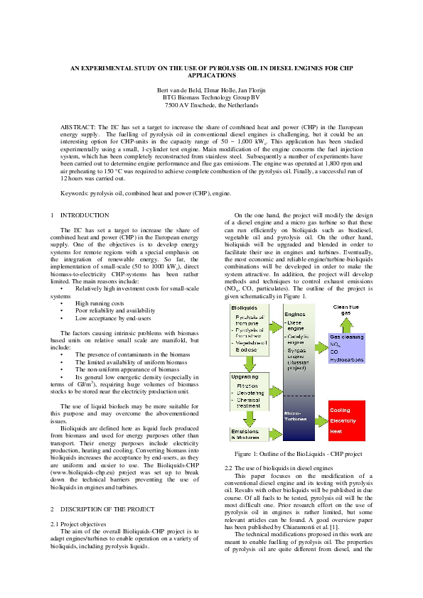 (PDF) Using biomass-based fuels including pyrolysis liquids for power and CHP production | A ...