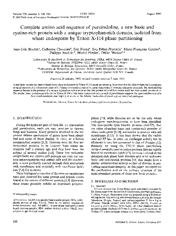(PDF) Complete amino acid sequence of puroindoline, a new basic and ...