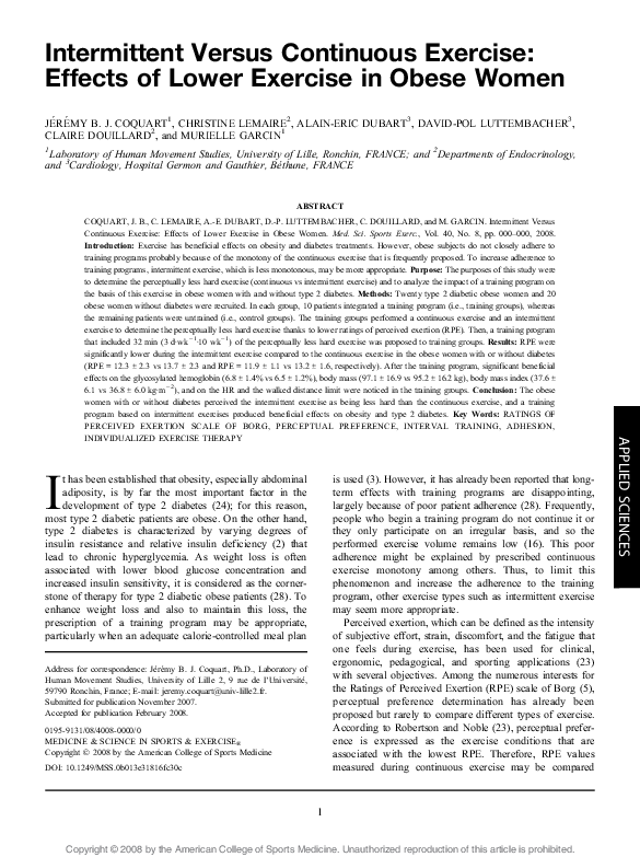 (PDF) Intermittent versus Continuous Exercise