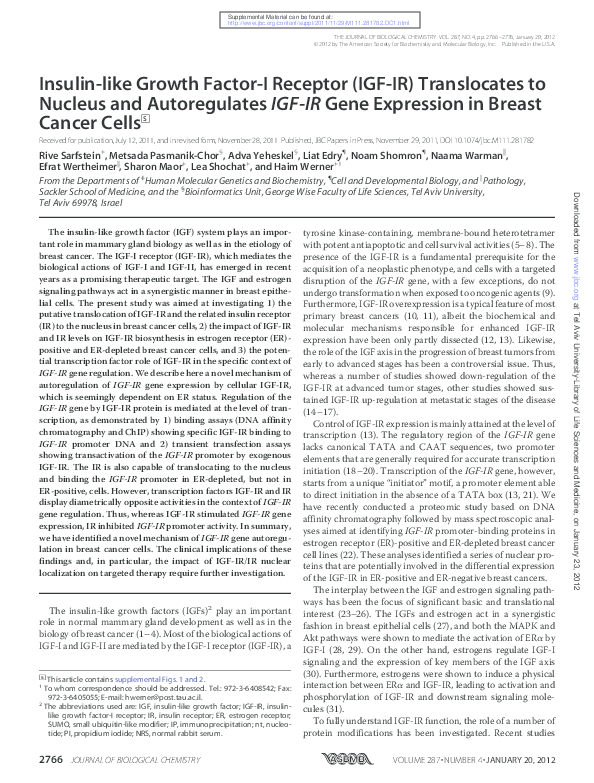(PDF) Insulin-like Growth Factor-I Receptor (IGF-IR) Translocates to ...
