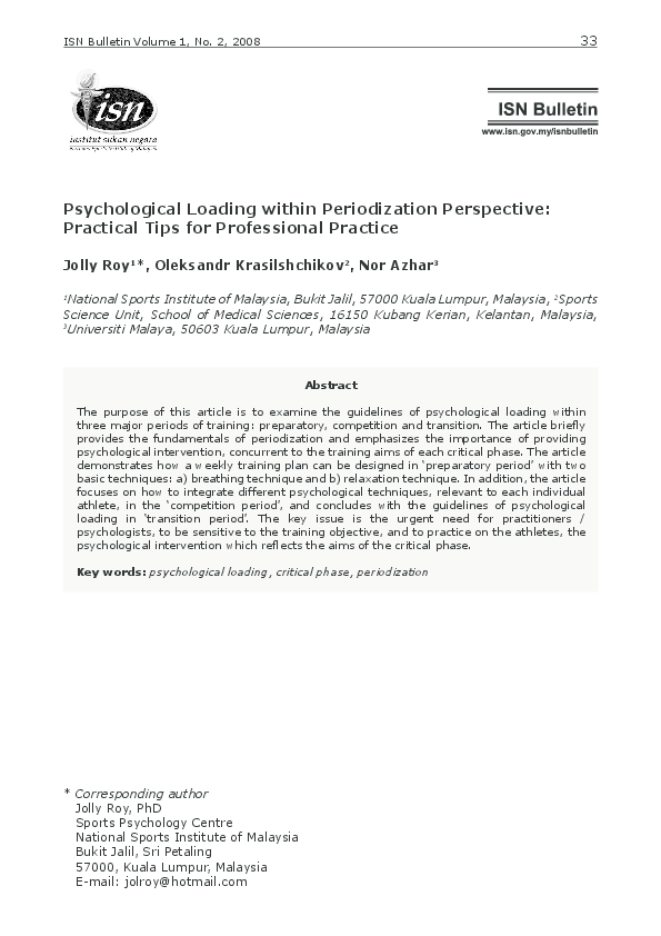 (PDF) Psychological Loading within Periodization Perspective: Practical ...