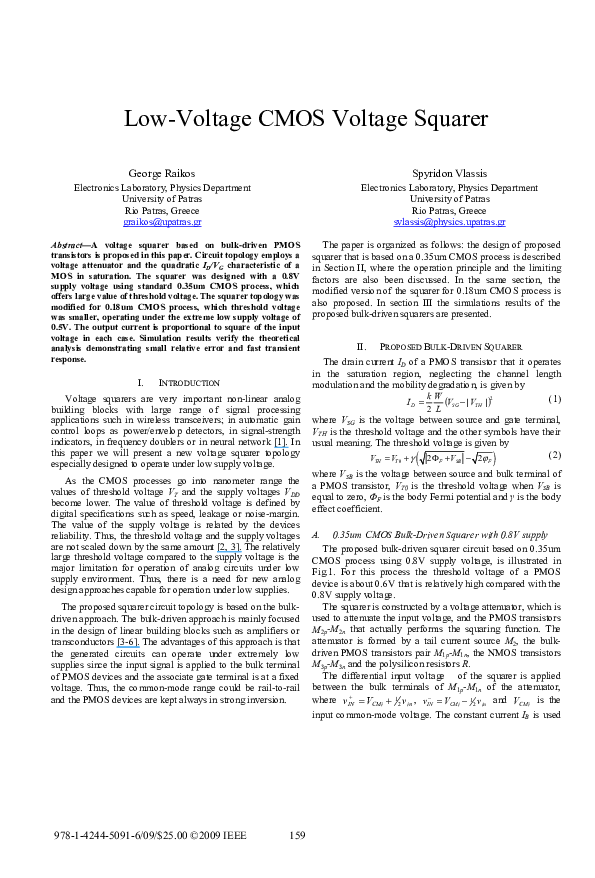 (PDF) Low-voltage CMOS voltage squarer