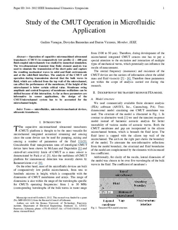 (PDF) Study of the CMUT operation in microfluidic application