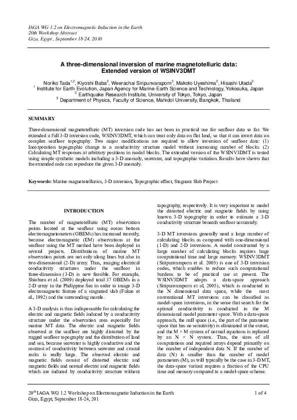 (PDF) A three-dimensional inversion of marine magnetotelluric data ...