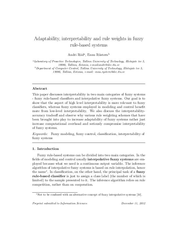 (PDF) Adaptability, interpretability and rule weights in fuzzy rule-based systems
